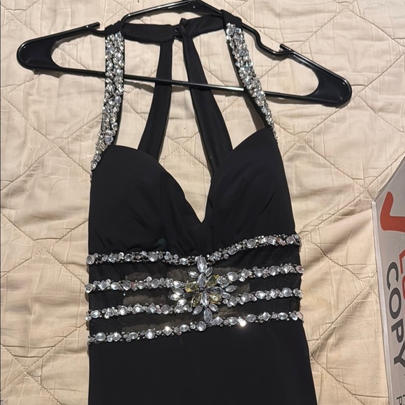 Deb | Dresses | Deb Black And Silver Embellished Halter Prom Gown ...